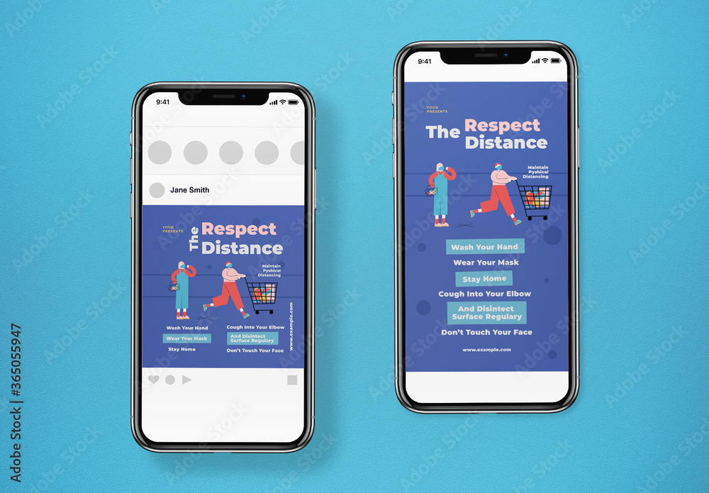 Respect the Distance Social Media Layout Stock Template | Adobe Stock
