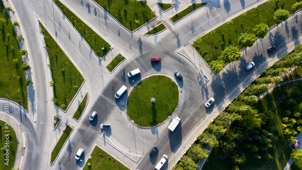 Aerial view of roundabout road. There is an inner ring road at the ...
