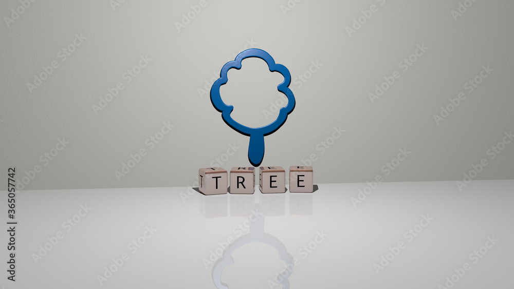 3D representation of tree with icon on the wall and text arranged by ...