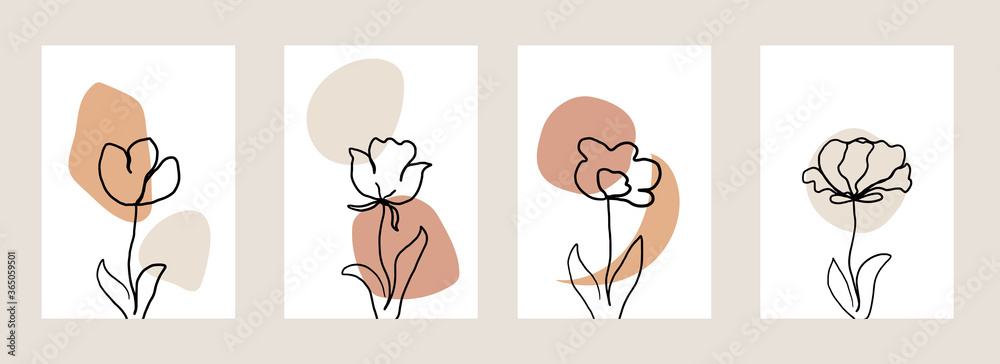 Line art flower set. One line drawing. Fancy line art. Trendy concept ...