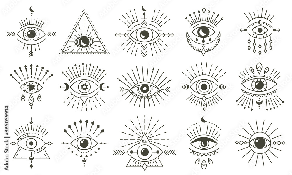 Evil doodle eye. Hand drawn magic witchcraft eye talisman, magical ...