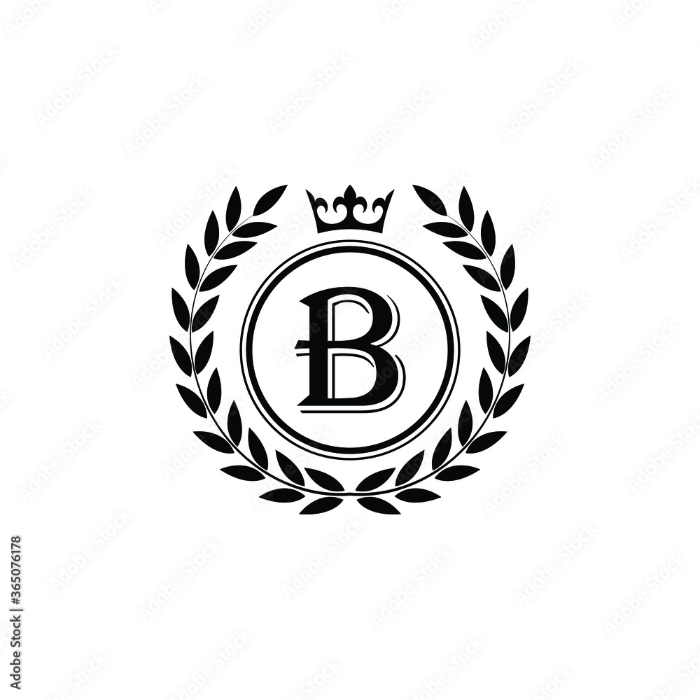 Letter B laurel wreath template logo Luxury letter with crown. Monogram ...
