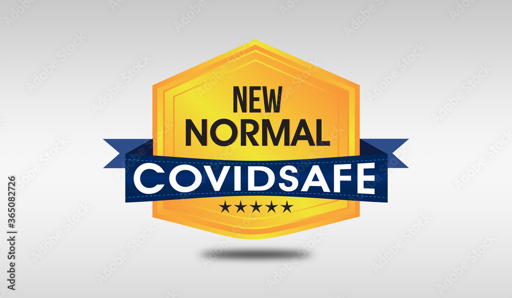 Text of New Normal covid safe on badge with covid 19 safe concept Stock ...
