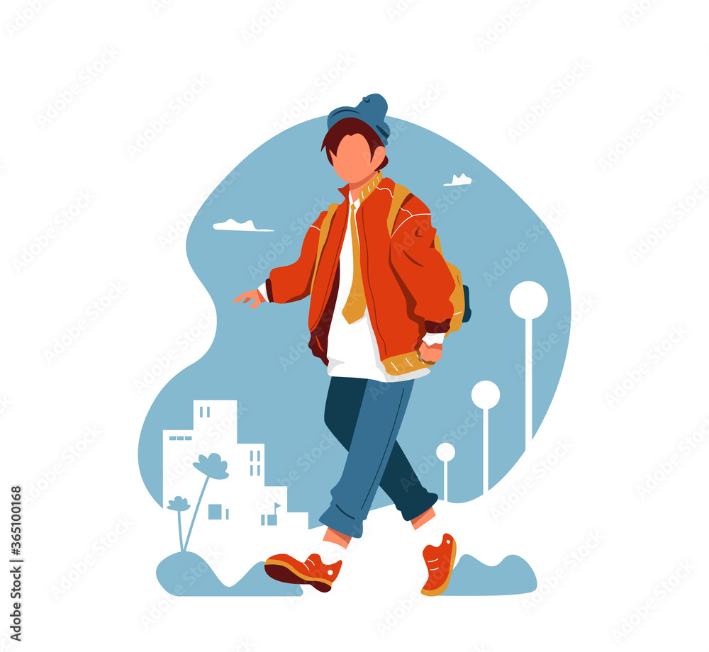 young student going to school, teen university, student walking towards ...