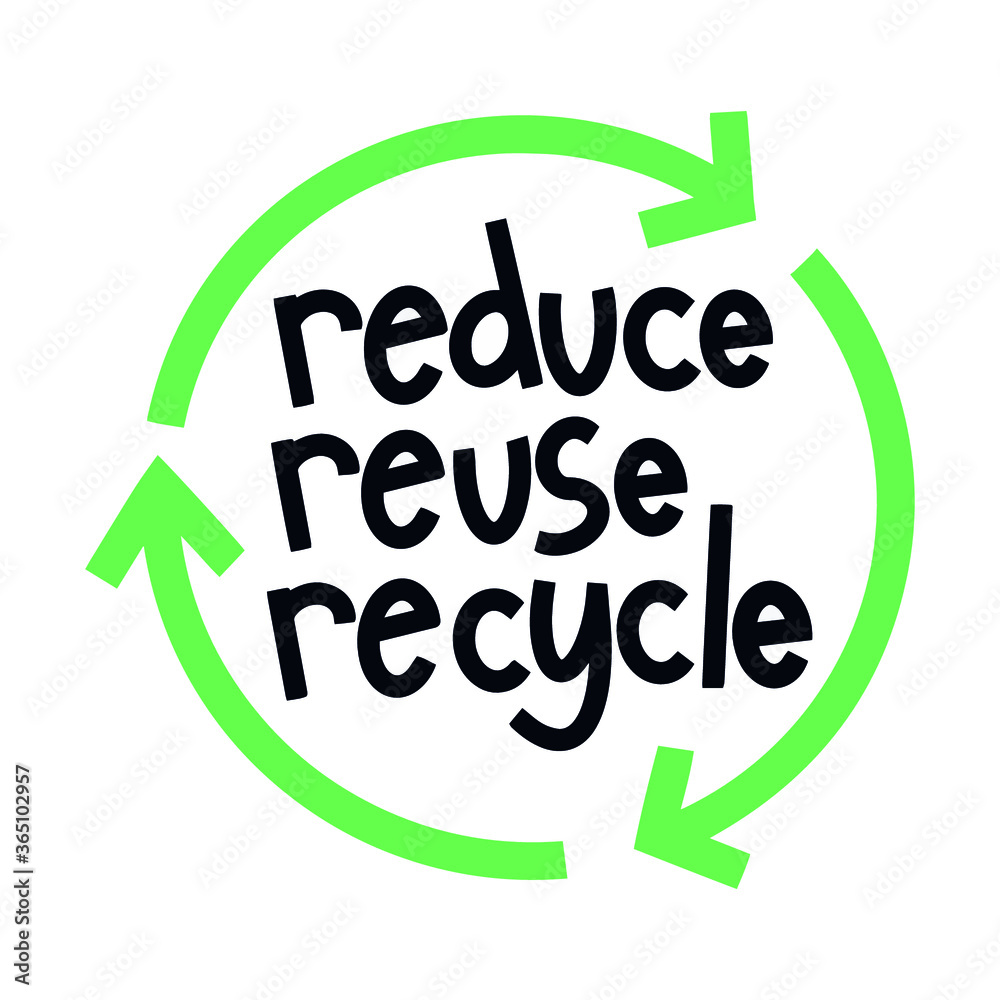 Reduce, Reuse, Recycle hand drawn lettering and doodles. Sustainability ...