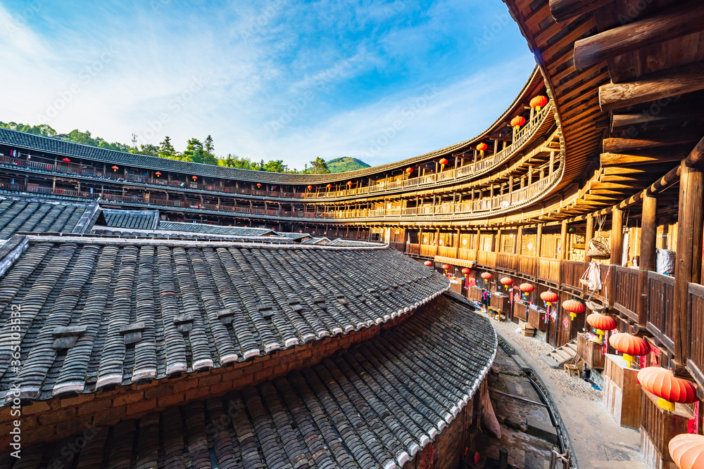 Summer afternoon of Chengqi Building, Tulou Village, Gaobei Village ...