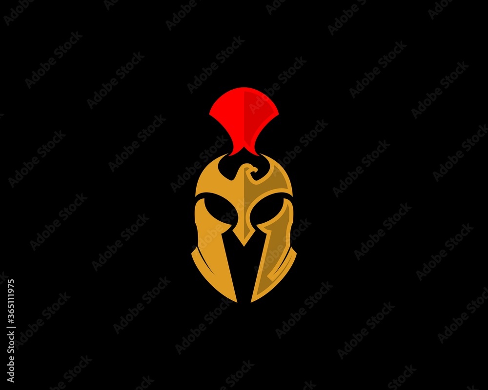 Red and gold spartan helmet with bird flying Stock Vector | Adobe Stock