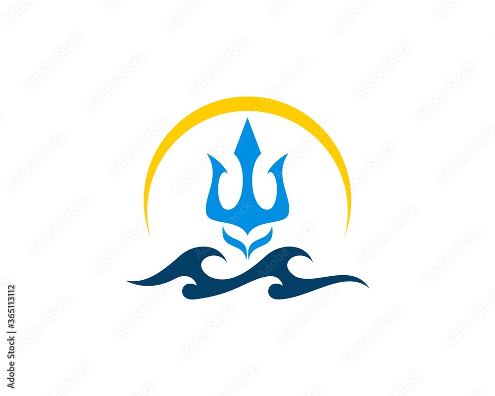 Circle swoosh with trident and wave Stock Vector | Adobe Stock