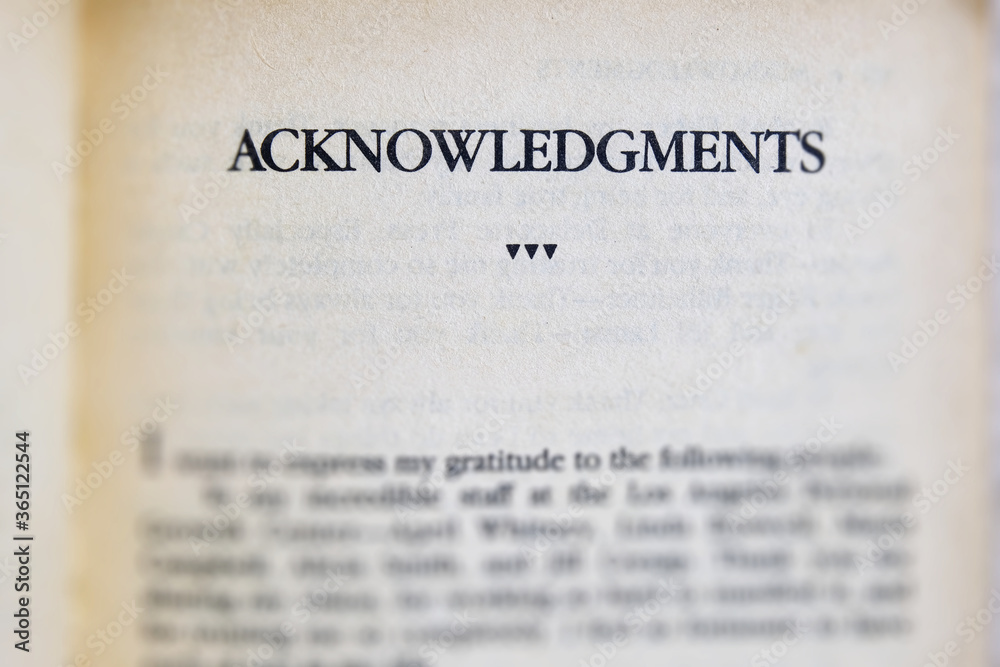 The acknowledgement page of a book - closeup view. Stock Photo | Adobe ...