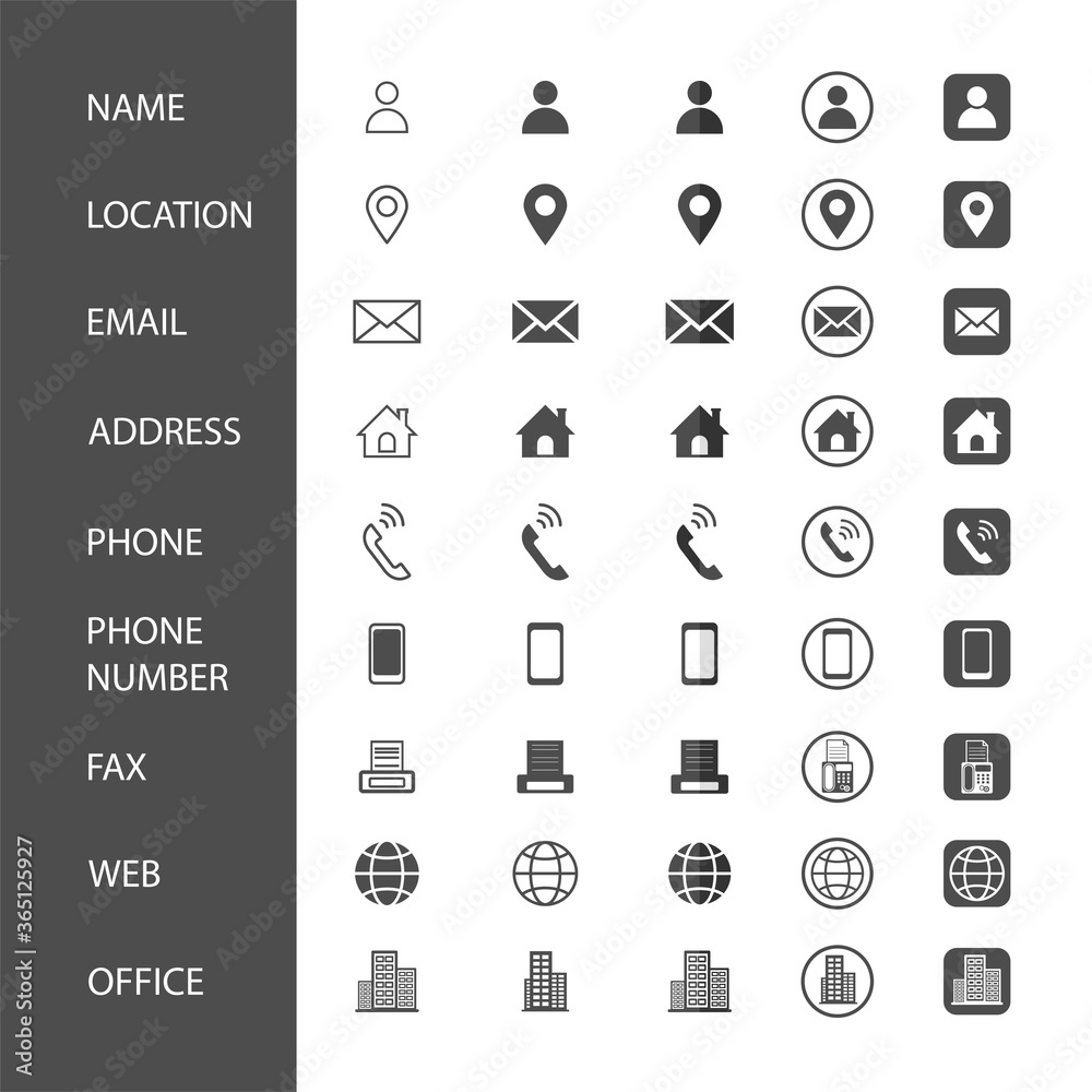 Contact icons. Set simple vector icon business for information. Symbol ...
