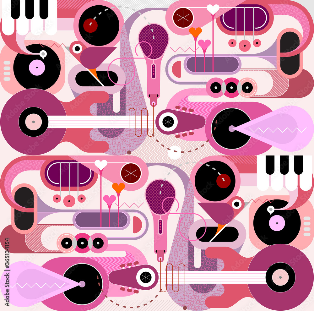 Abstract music square background. Vector illustration with singing bird ...