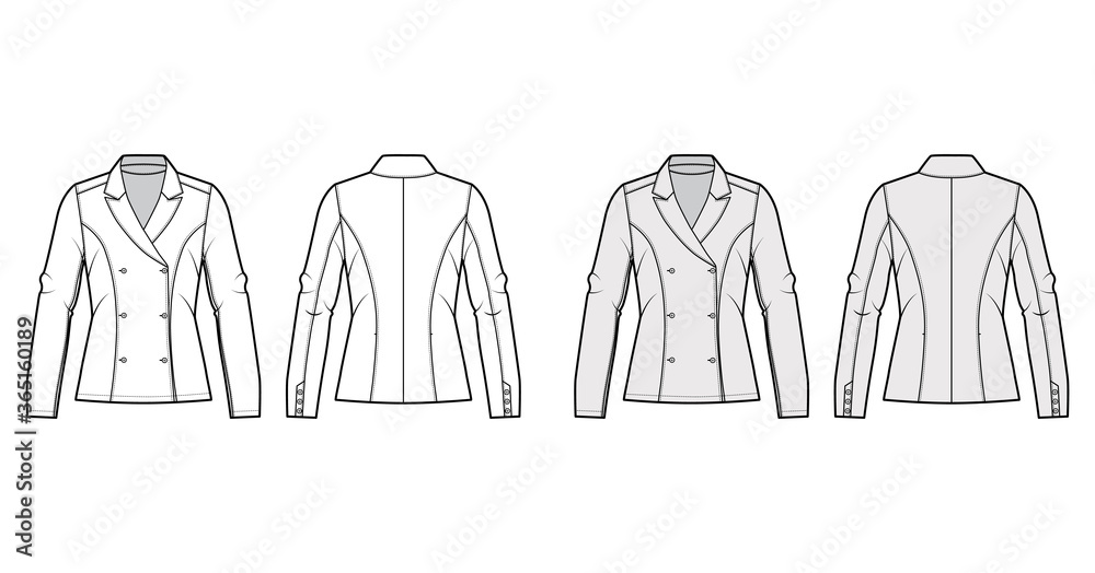 Blazer technical fashion illustration with notched lapel, fitted ...