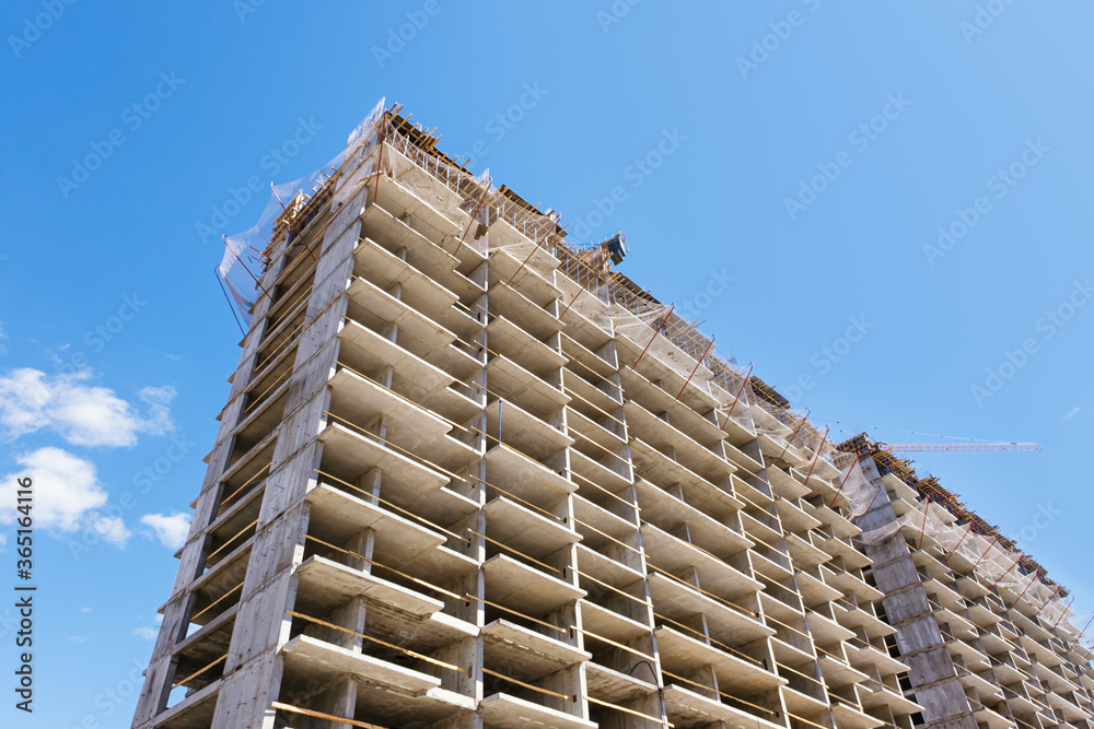 Detail of residential building under construction. Concrete structure ...