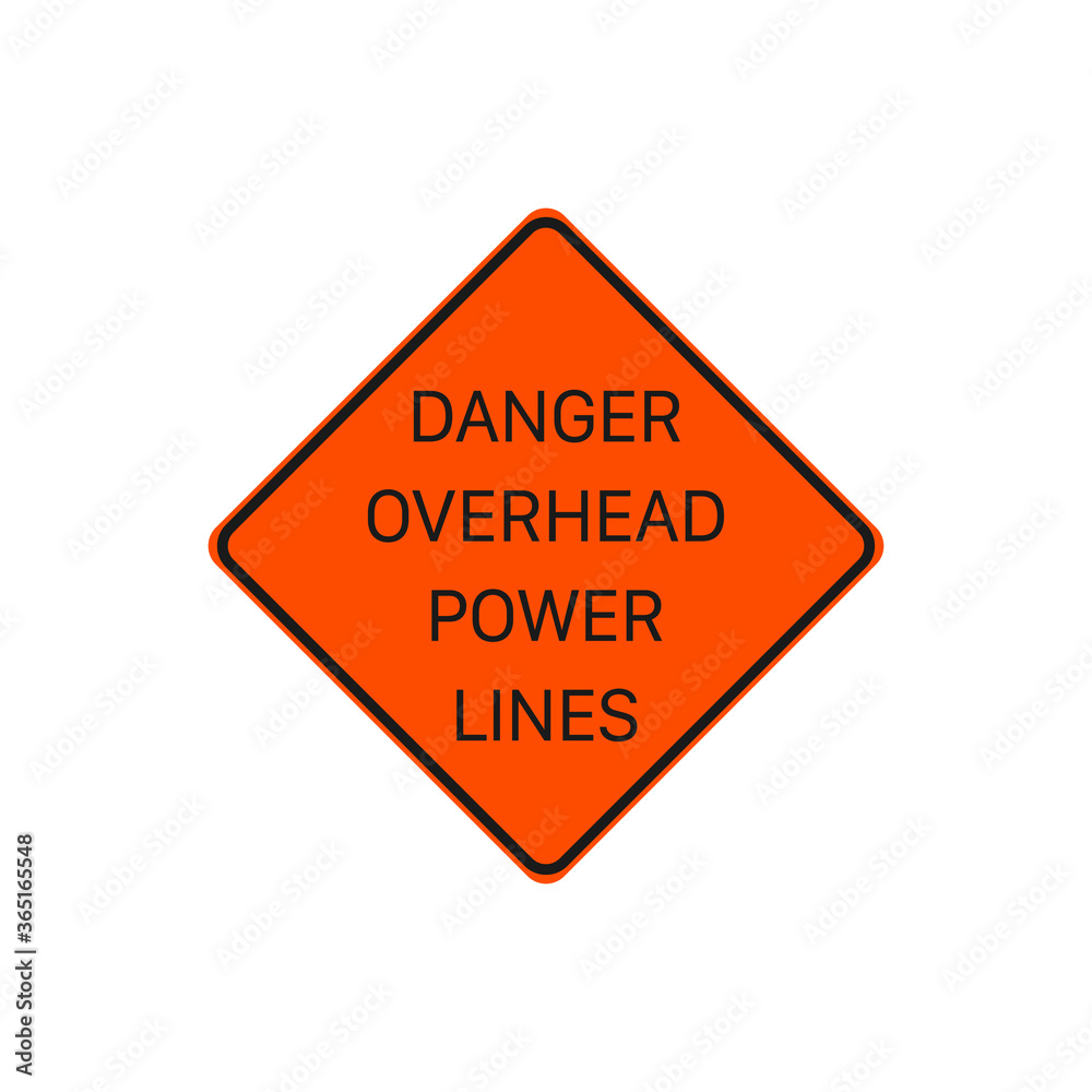 Danger Overhead Power Lines Sign Vector. Road Sign Symbol Modern ...