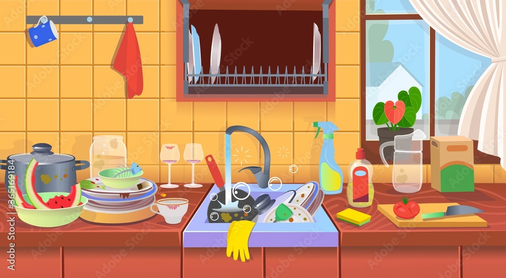 Kitchen Cleaning Cartoon