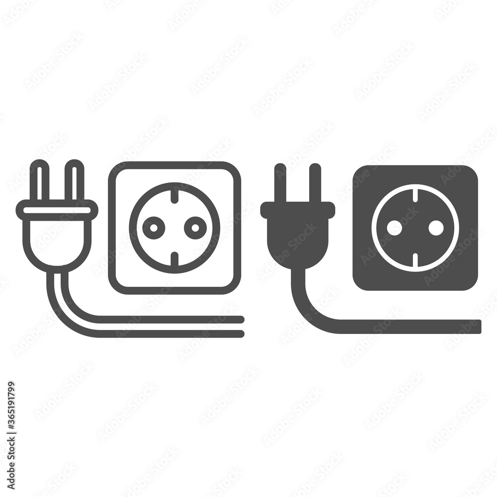 Plug and socket line and solid icon, technology concept, electricity ...