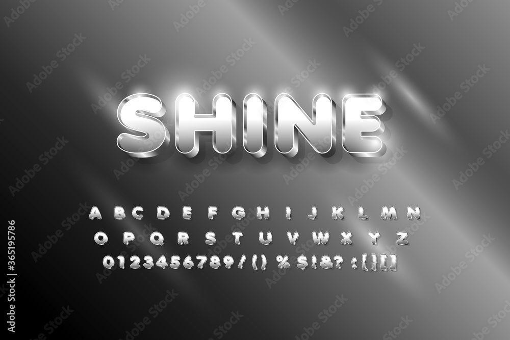 Realistic Silver alphabet. A set of silver 3D volumetric letters ...
