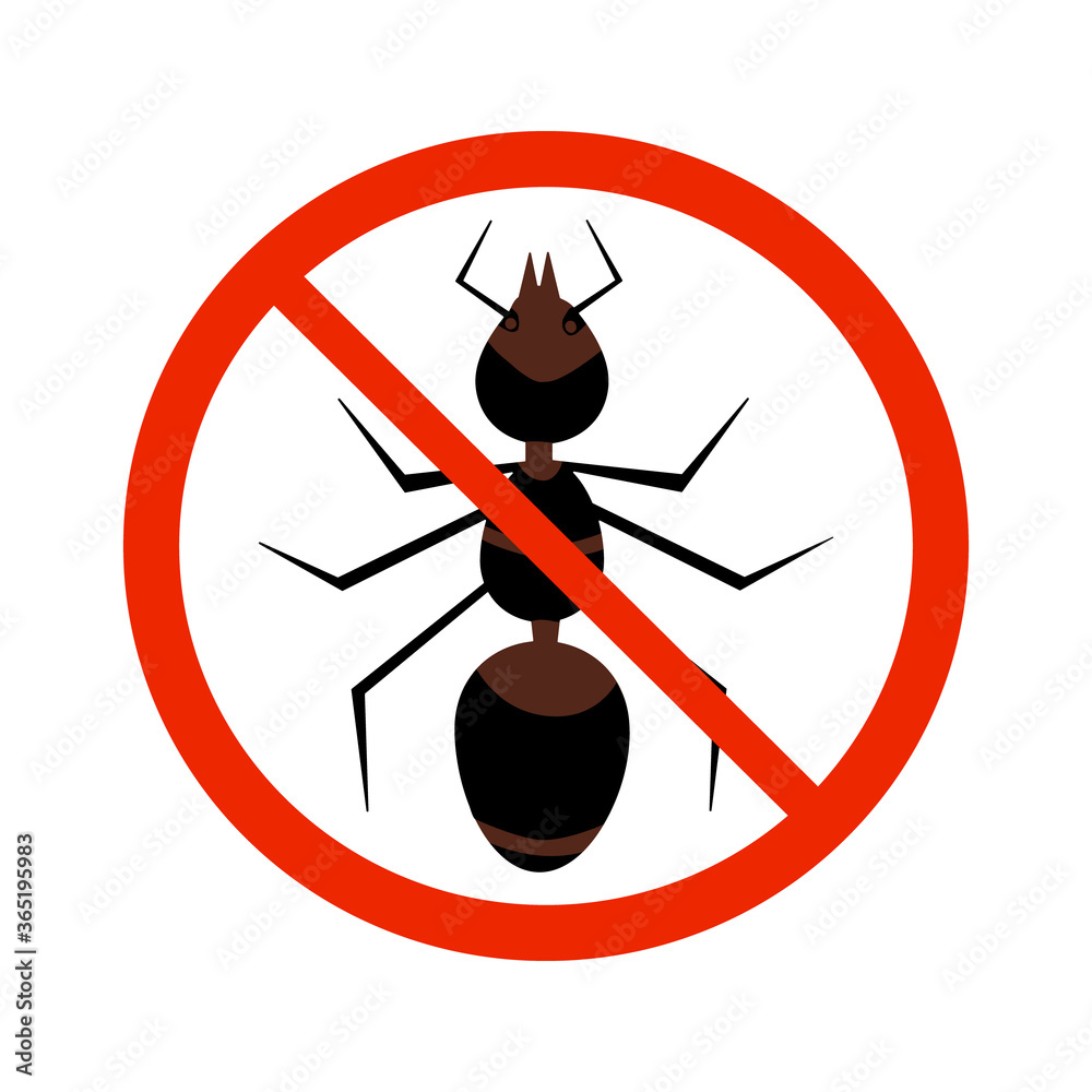Ant sign isolated on white background. Black ant silhouette crossed in ...