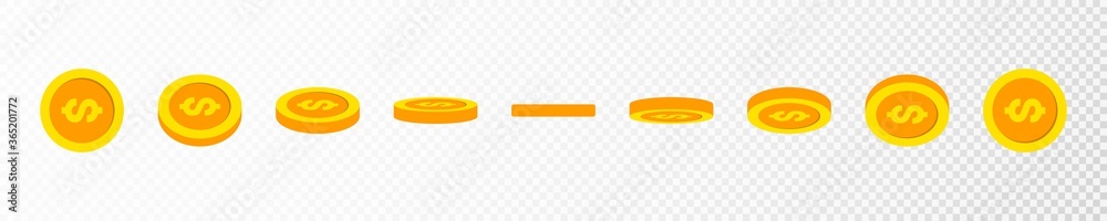 Gold coin animation effect. Rotating gold coin and dollar sign for ...