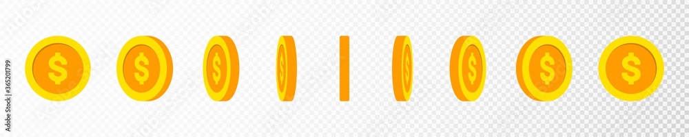 Gold coin animation effect. Rotating gold coin and dollar sign for ...