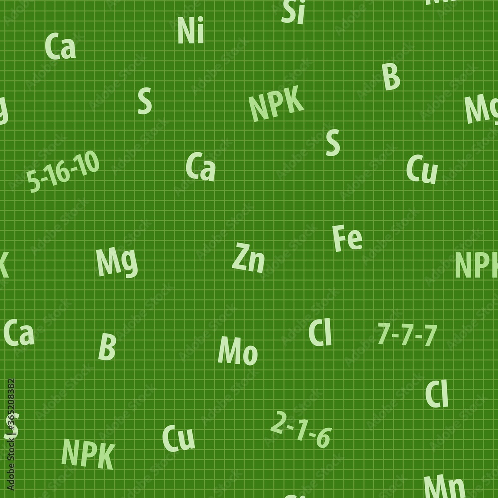 Complex fertilizer wrapping seamless pattern with green grid background ...