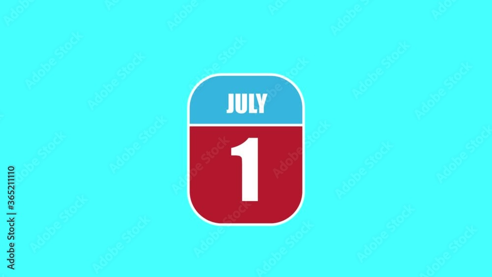 july 1st. Day 1 of month, 2D calendar animation. A calendar sheet is ...