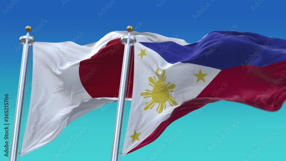 4k Seamless Japan and Philippines Flags with blue sky background;A ...