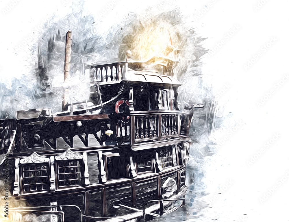 Pirate ship sailing on the sea illustration art drawing sketch vintage ...