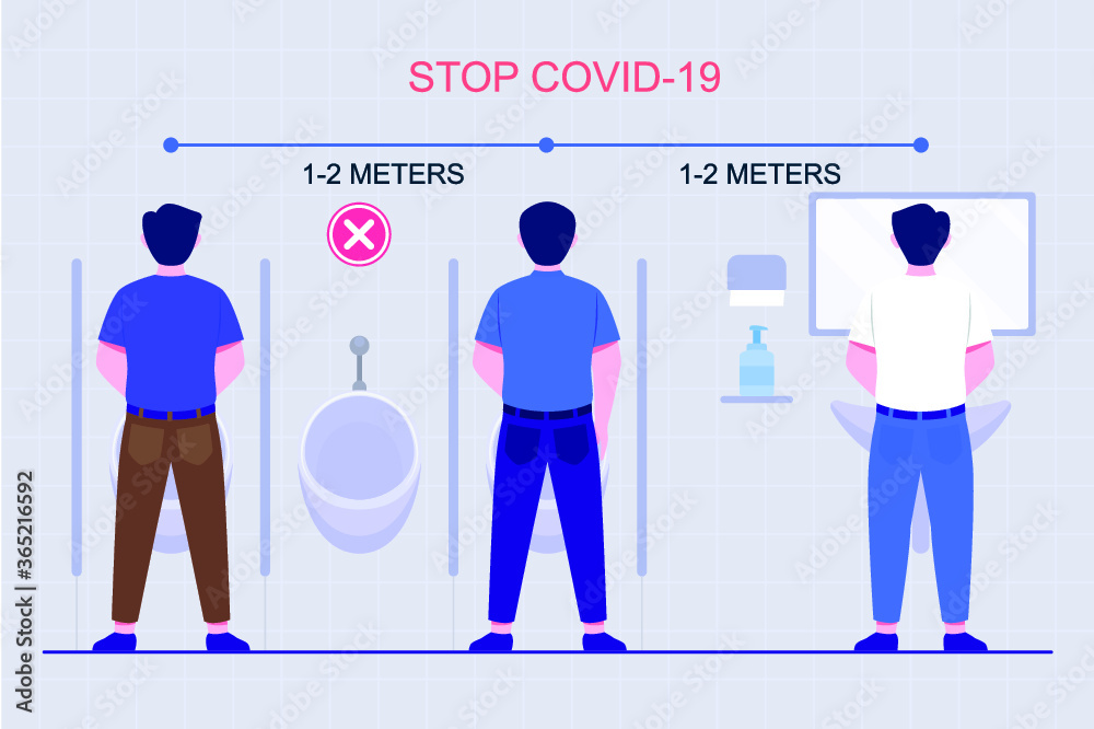 People keep distancing from each other and wearing face mask while ...