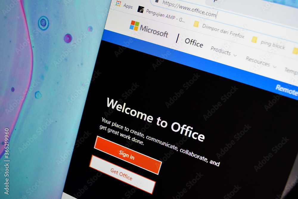 Microsoft Office website home page on computer screen. Office is a web ...