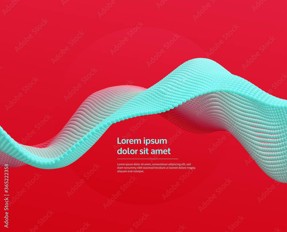 3D wavy background. Array with dynamic emitted particles. A wave formed ...