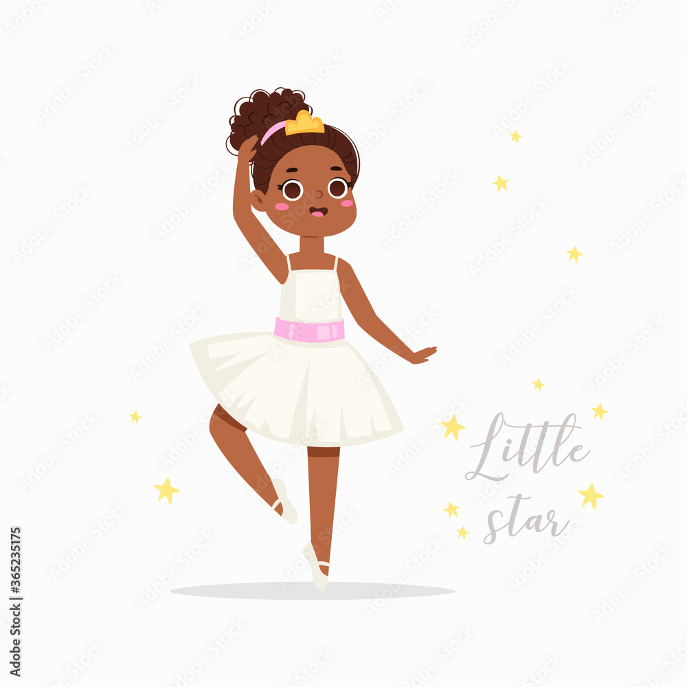 Cartoon cute little ballerina girl with pretty hair in tutu dress with ...