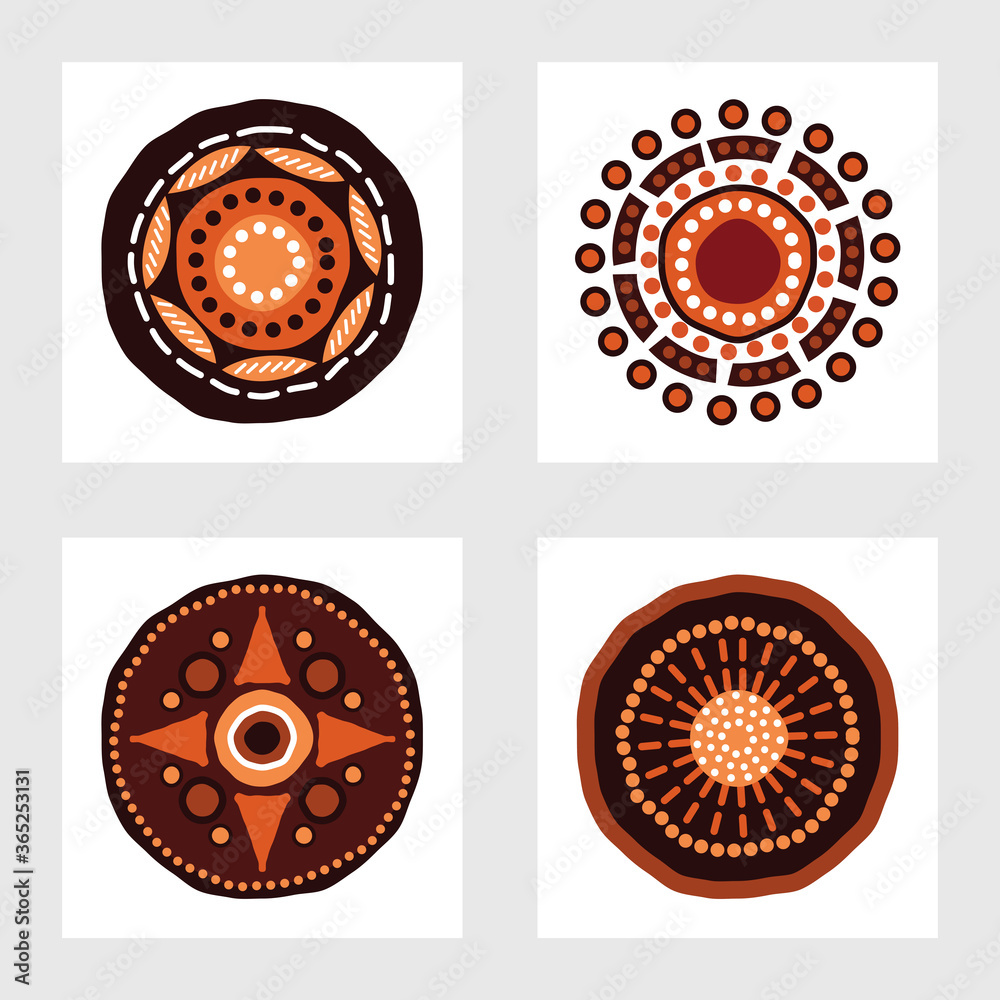 Aboriginal art painting icon set - Vector Illustration Stock Vector ...