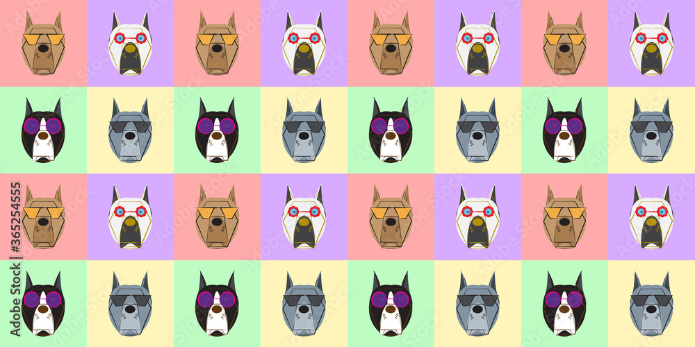 Dog seamless pattern, Pitbull on colourful background, Dog icons. Stock ...