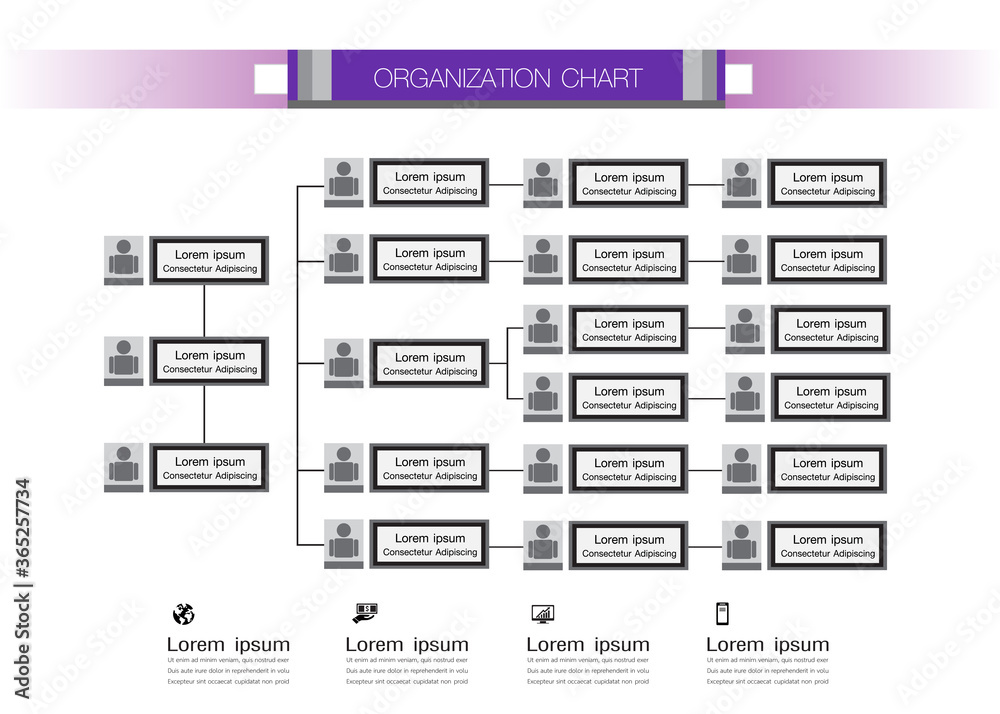 Organization Chart Infographics with People Icon and Abstract Line ...