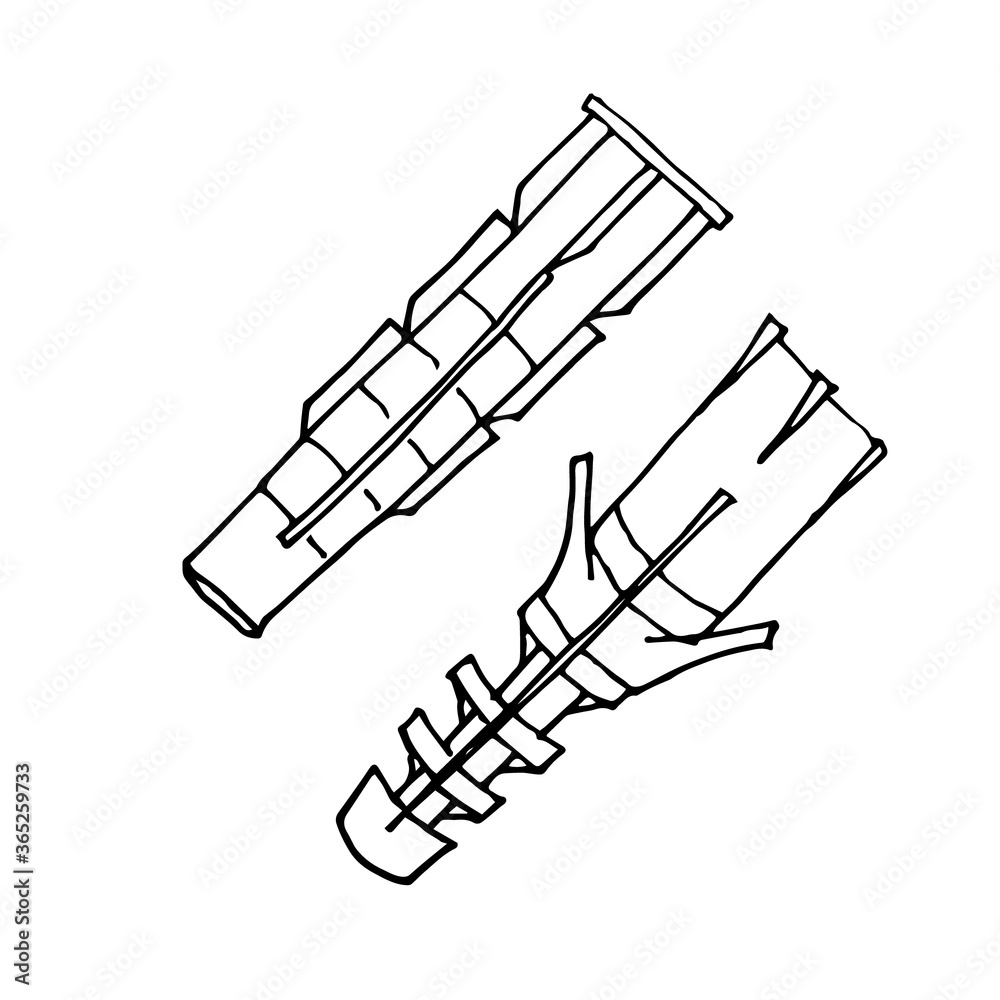 Hand-drawn graphic representation of two plastic dowels. Fastener ...