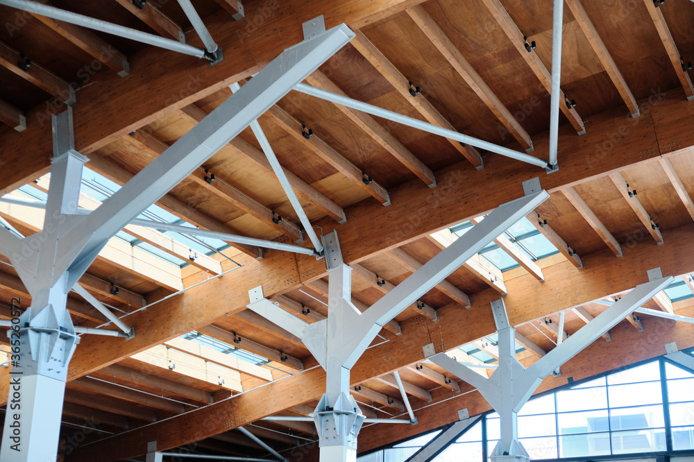metal supporting structures of the truss ceiling Stock Photo | Adobe Stock