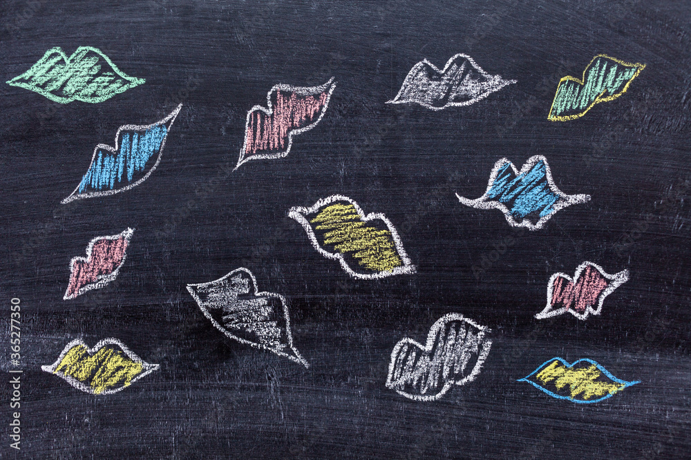 World kiss day. Drawing of many lips on a chalkboard Stock Photo ...