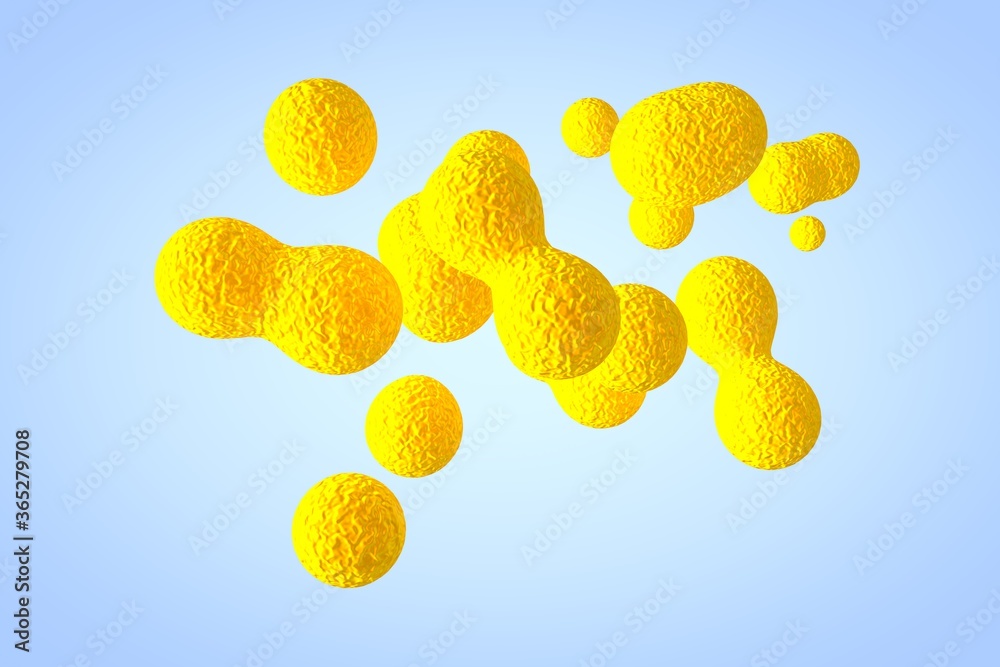 Yellow elastic metaball in 3d. Small molecules are separated from the ...