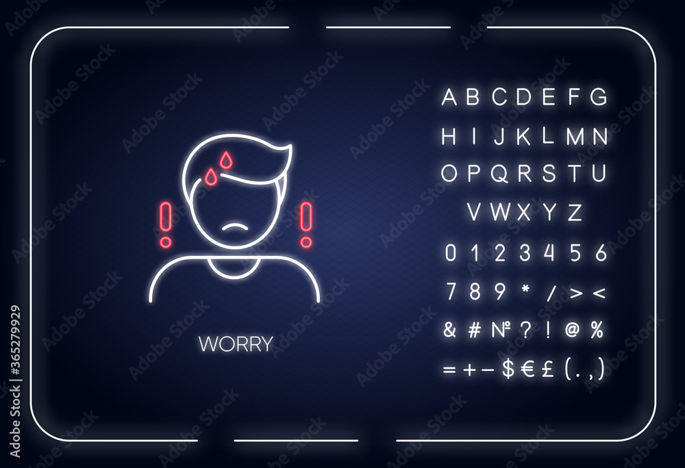 Vetor de Worry neon light icon. Outer glowing effect. Emotional stress ...