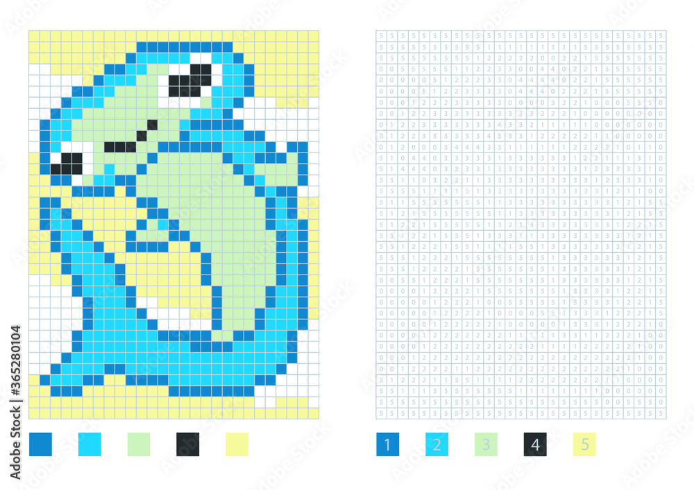 Pixel hammerhead shark cartoon in the coloring page with numbered ...