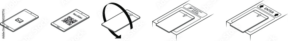 Diagram showing steps to use an e-ticket barcode - emailed to a ...