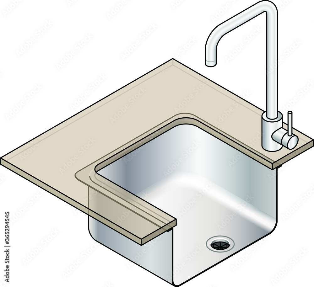Diagram showing under-mount installation of a kitchen sink; with bench ...