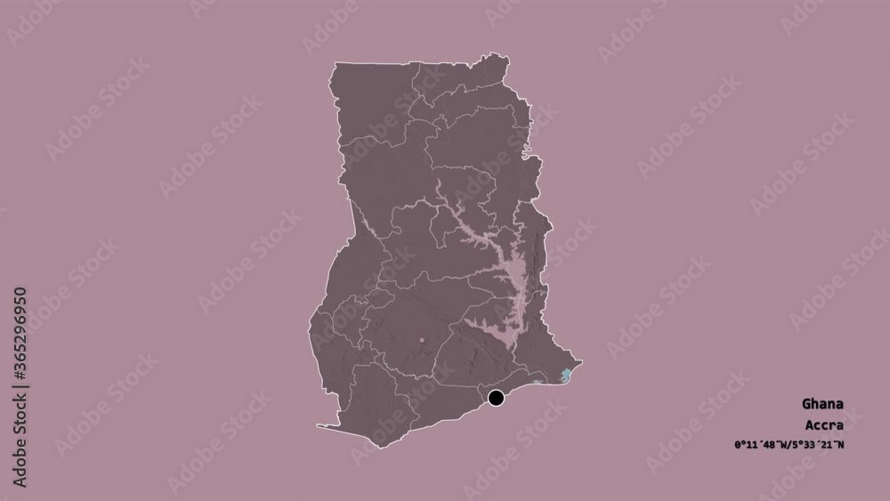 Greater Accra, region of Ghana, with its capital, localized, outlined ...