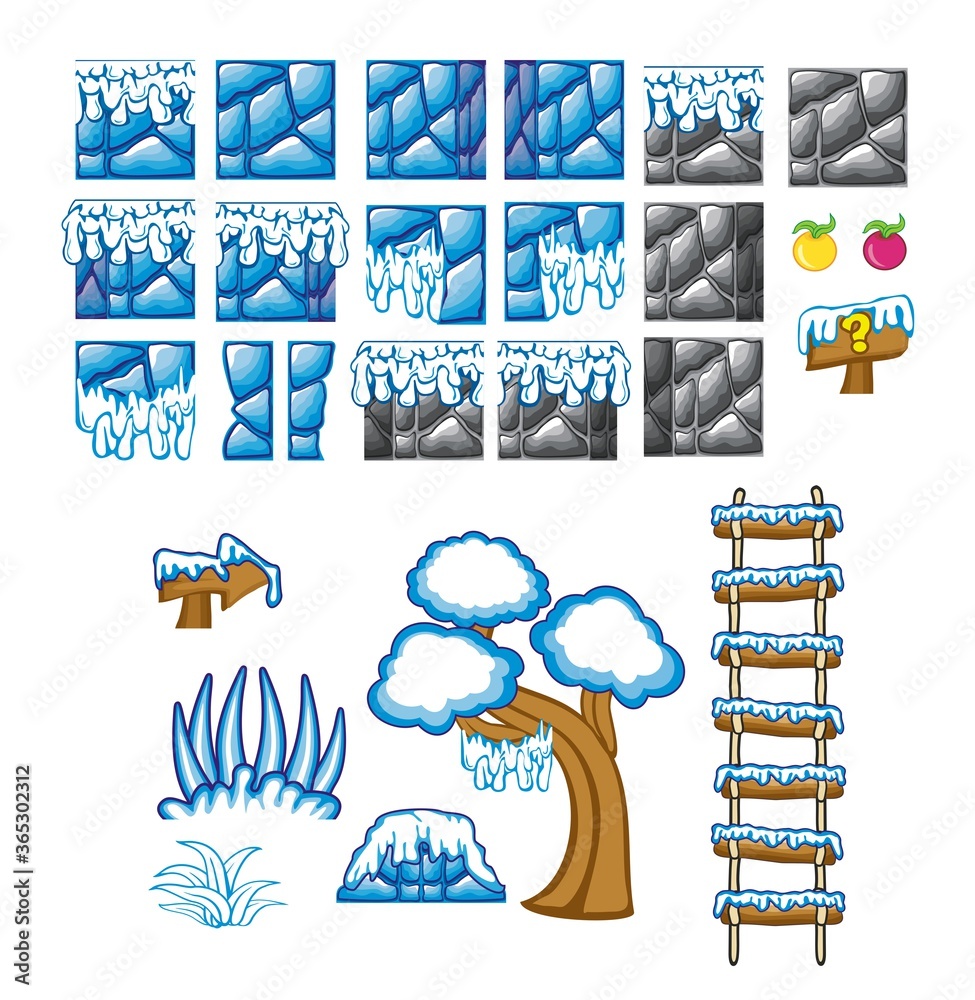 set of game assets, icon, element, tileable seamless tileset, Useful ...