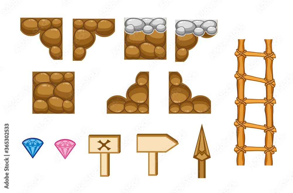 set of game assets, icon, element, tileable seamless tileset, Useful ...