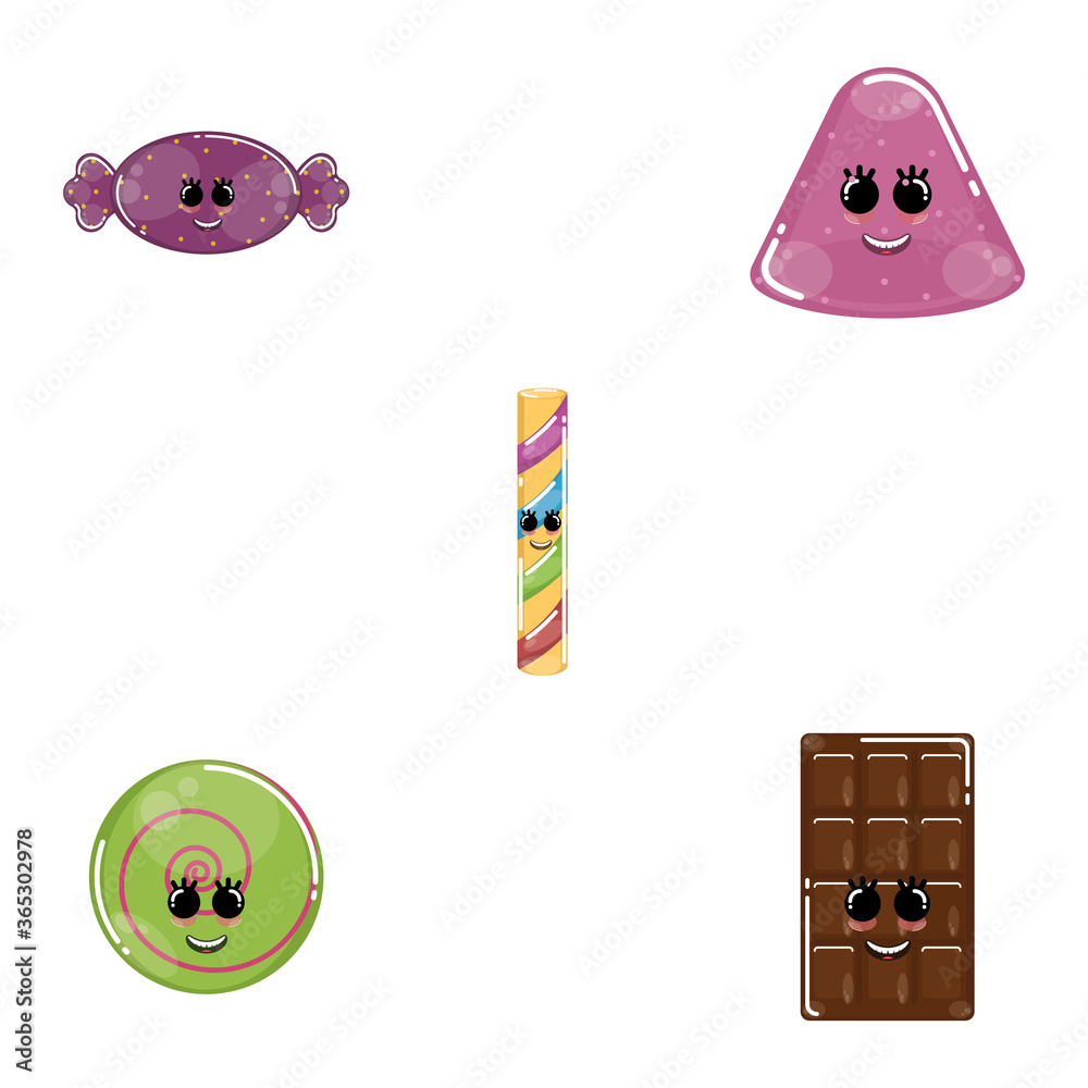 Set of candies cartoons. Cartoons of a caramel, candy bar, chocolate ...