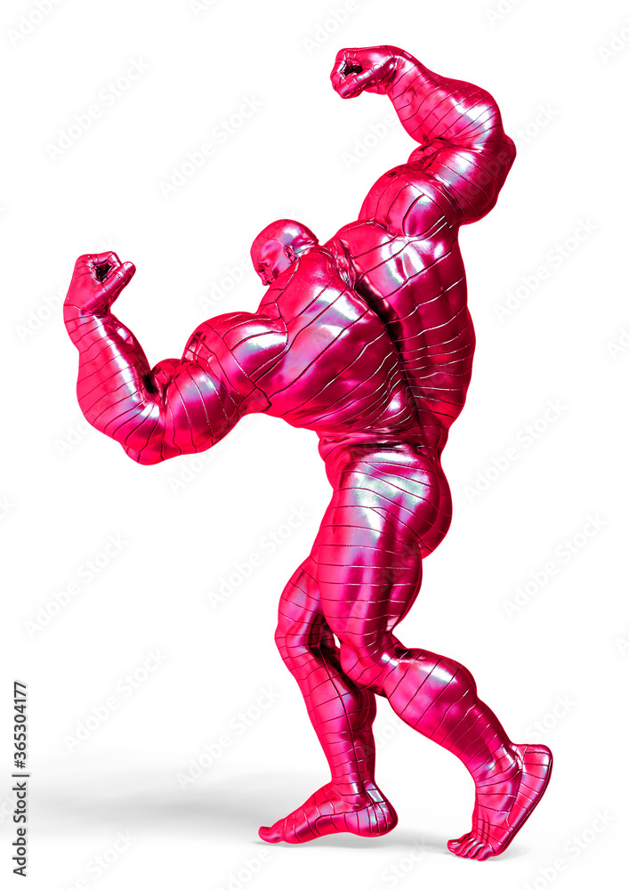 man made of steel doing a bodybuilder pose number six in a white ...