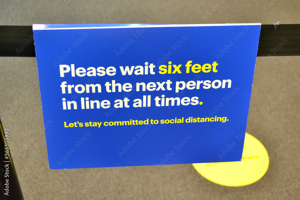 Please Wait Six Feet From the Next Person in Line at All Times Signage ...