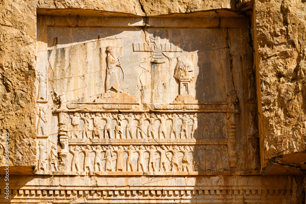Foto de Ancient relief of the necropolis Naqsh-e Rustam that shows the ...